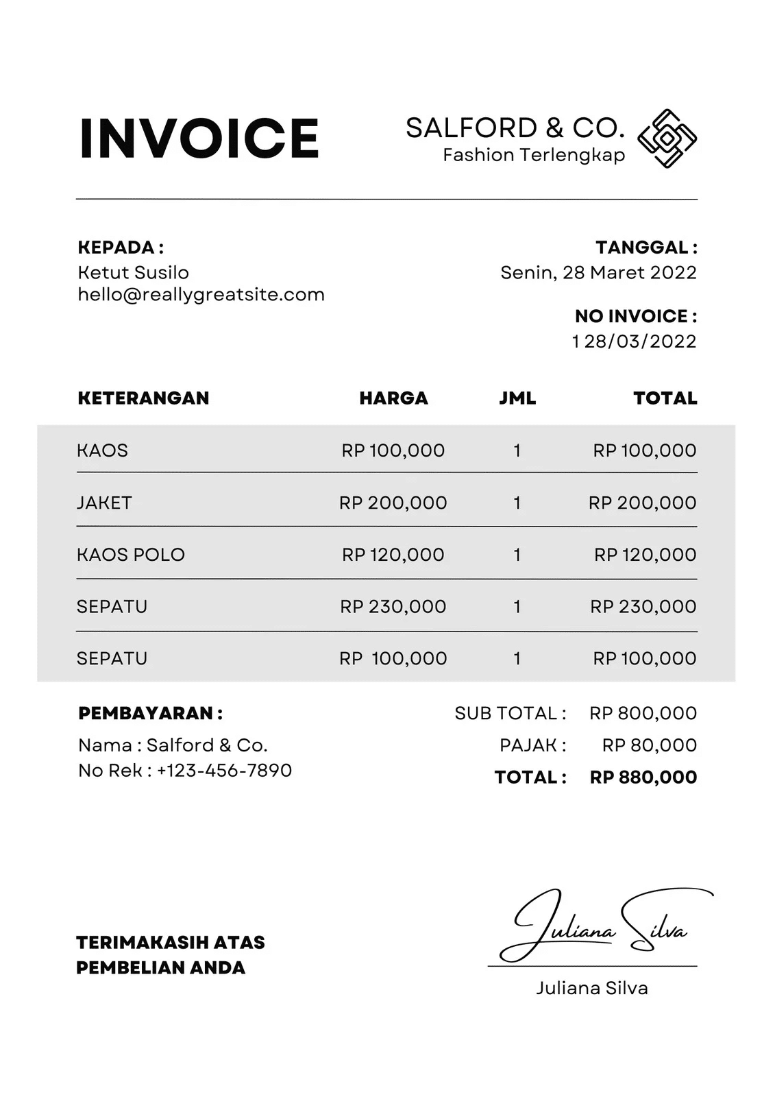 Contoh Invoice Pembayaran dan Penjualan yang Umum Digunakan dalam ...