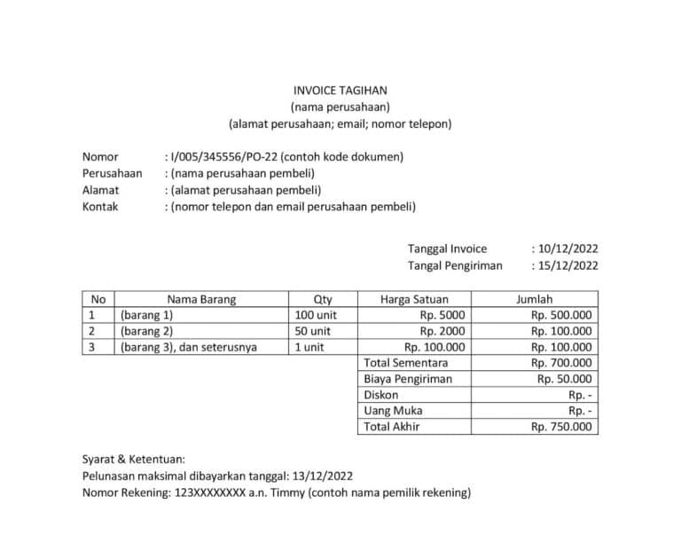 Contoh Invoice Pembayaran dan Penjualan yang Umum Digunakan dalam ...